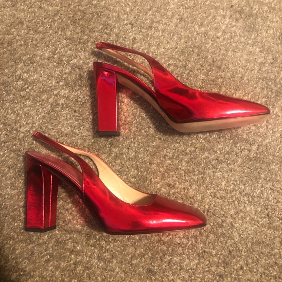 kate spade | Shoes | Kate Spade Patent Red Squaretoe Slingback Heels ...
